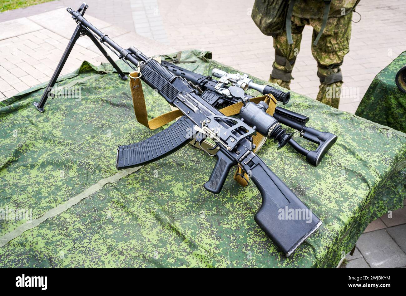 Samara, Russia - May 27, 2023: Russian Kalashnikov machine gun. Russian ...