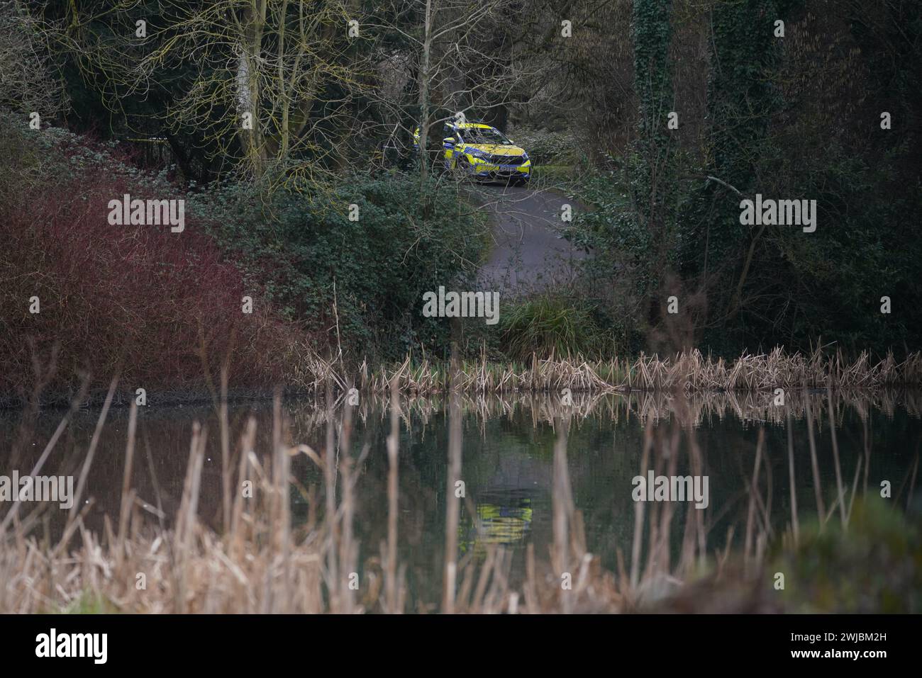 The police car near the wooded area at Santry Demesne, Dublin, which is ...