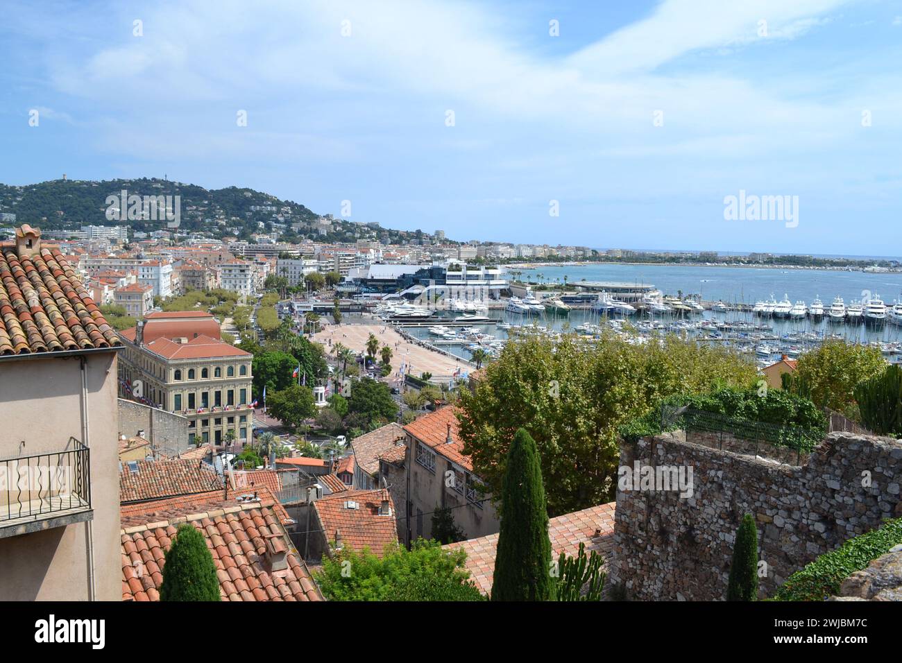 View out over Cannes in the South of France, including the Harbour and ...