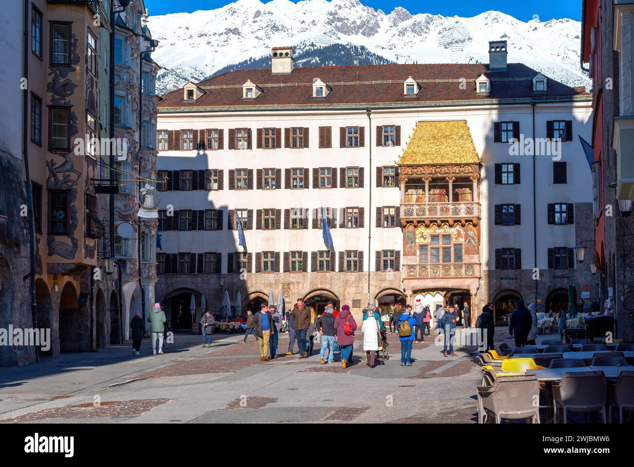 View to the famous Golden Roof (Goldenes Dachl) in Innsbruck, Austria ...