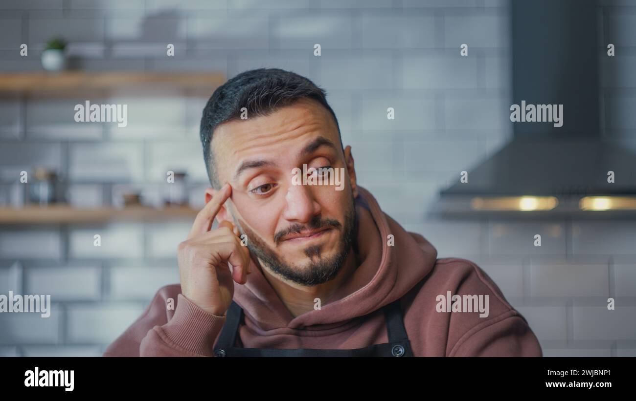 Man thinking idea and find solution. Male ponder deep in thoughts ...