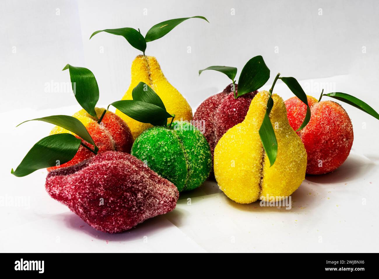 Sweets made of dough in the form of fruit, apple, pear, plum and alchi ...