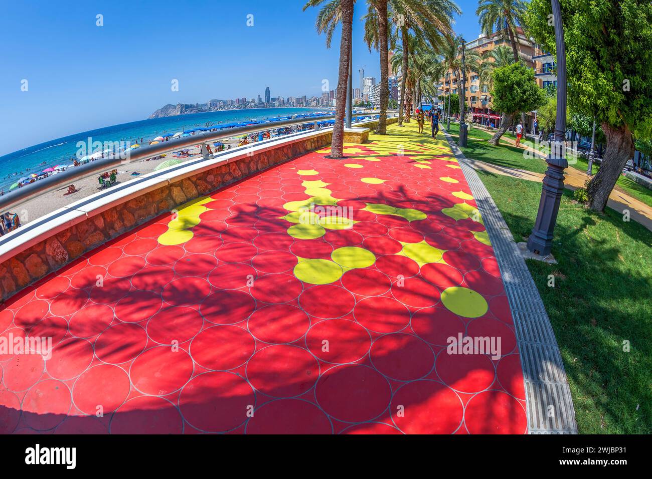 BENIDORM, COSTA BLANCA, SPAIN - AUGUST 13, 2020: Fisheye view with ...