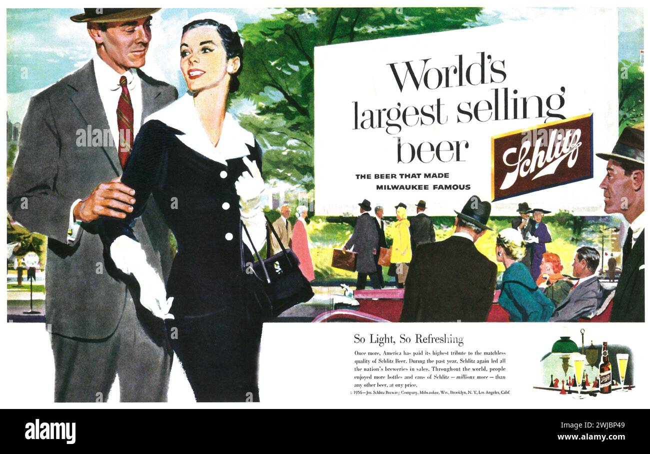 1956 Schlitz beer print ad. 'World's largest selling beer.' Stock Photo ...