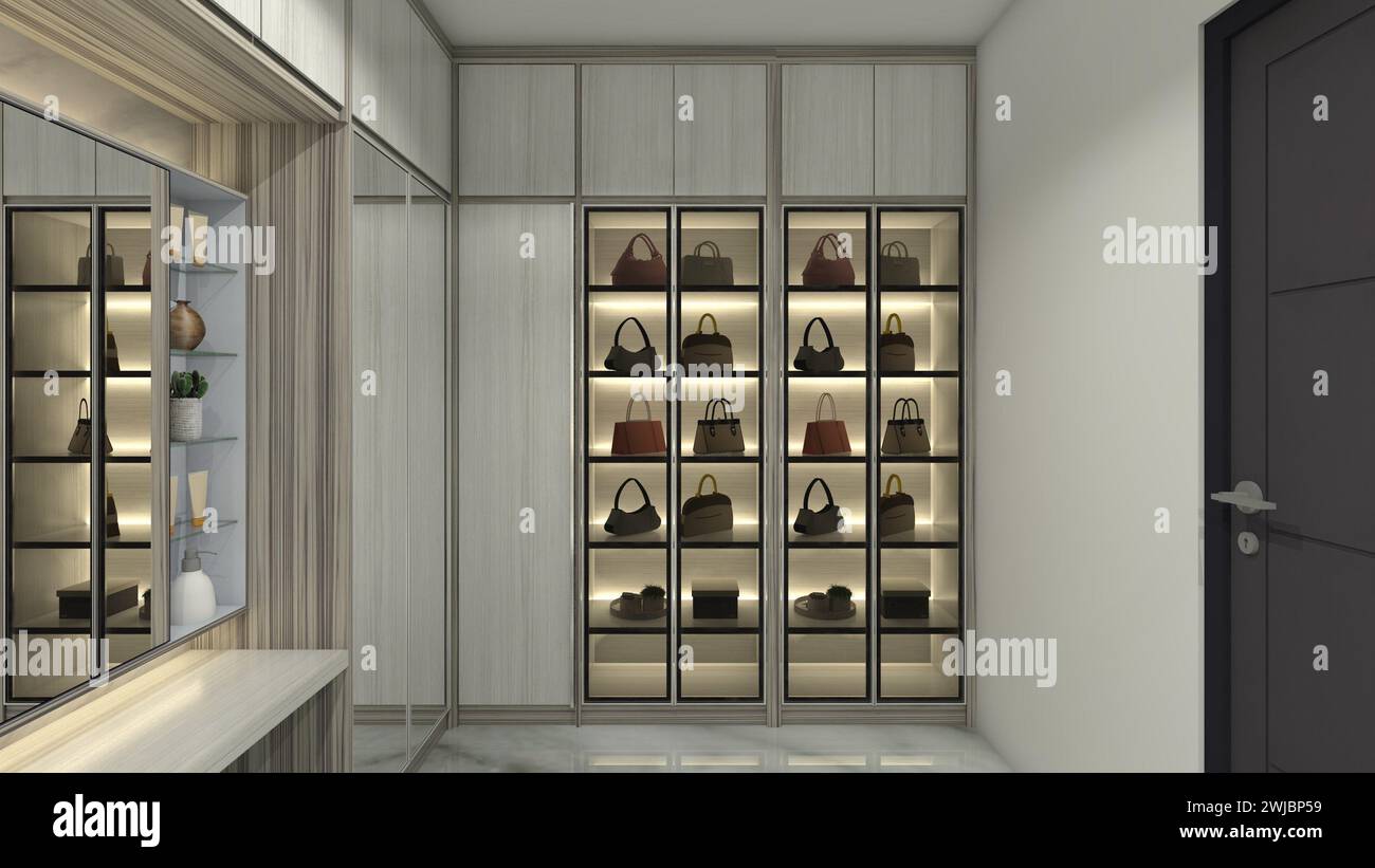 Modern Wardrobe Cabinet Design with Bag Display Collection Stock Photo ...