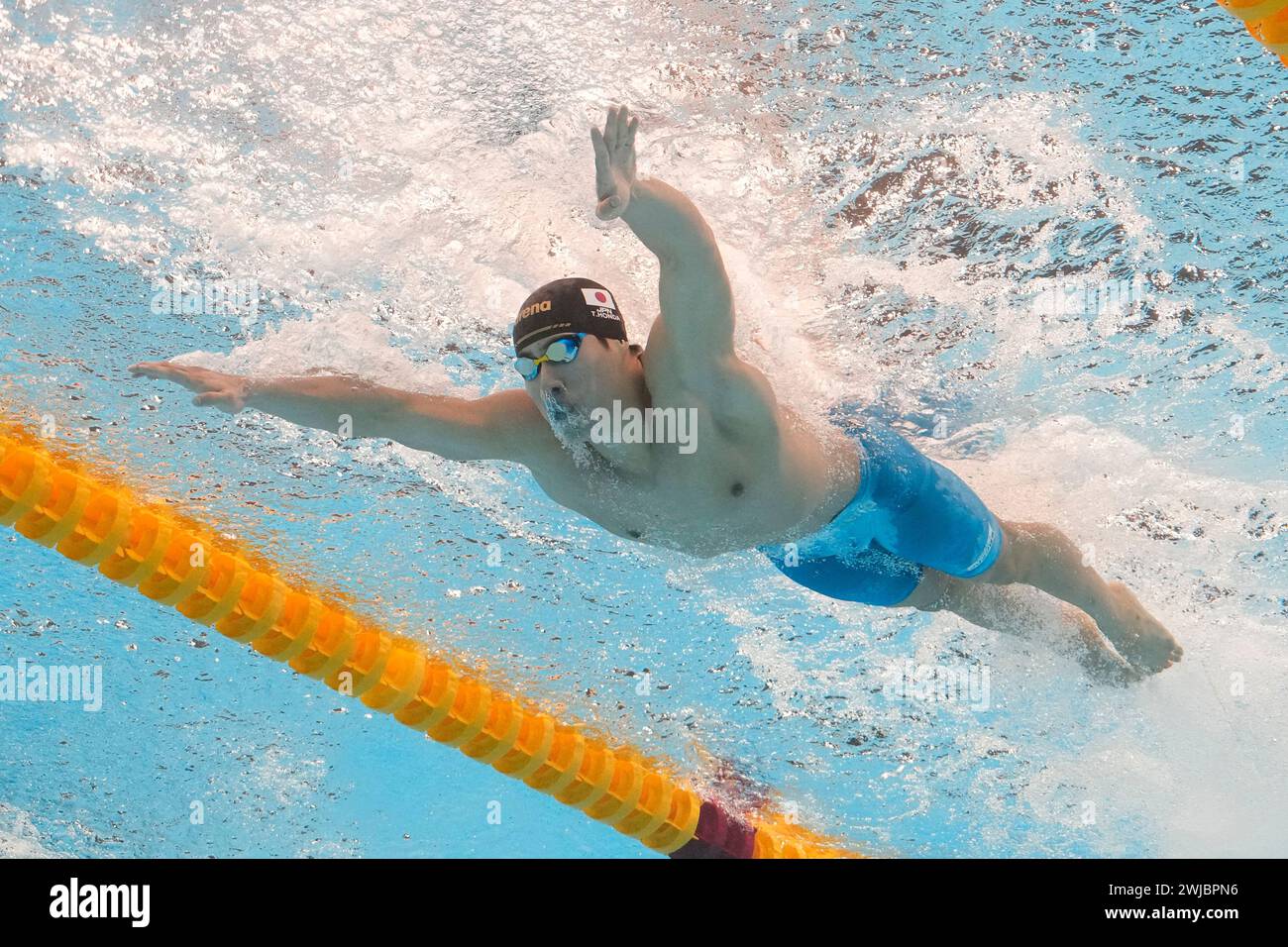 Tomoru Honda of Japan competes in the men's 200-meter butterfly final ...