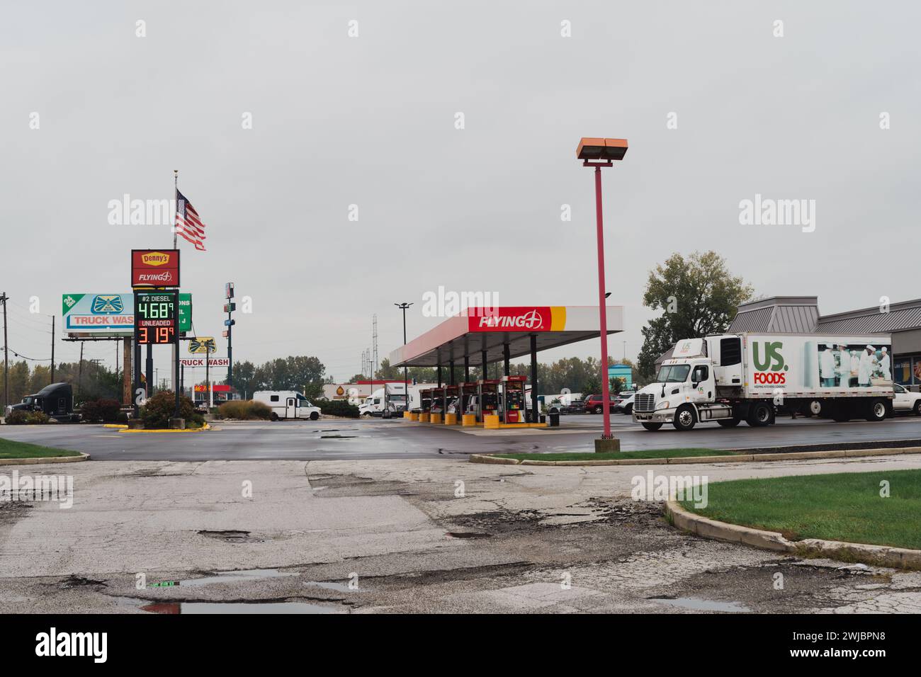 Lake Station, Indiana - October 19, 2023: Flying J truck stop with a ...