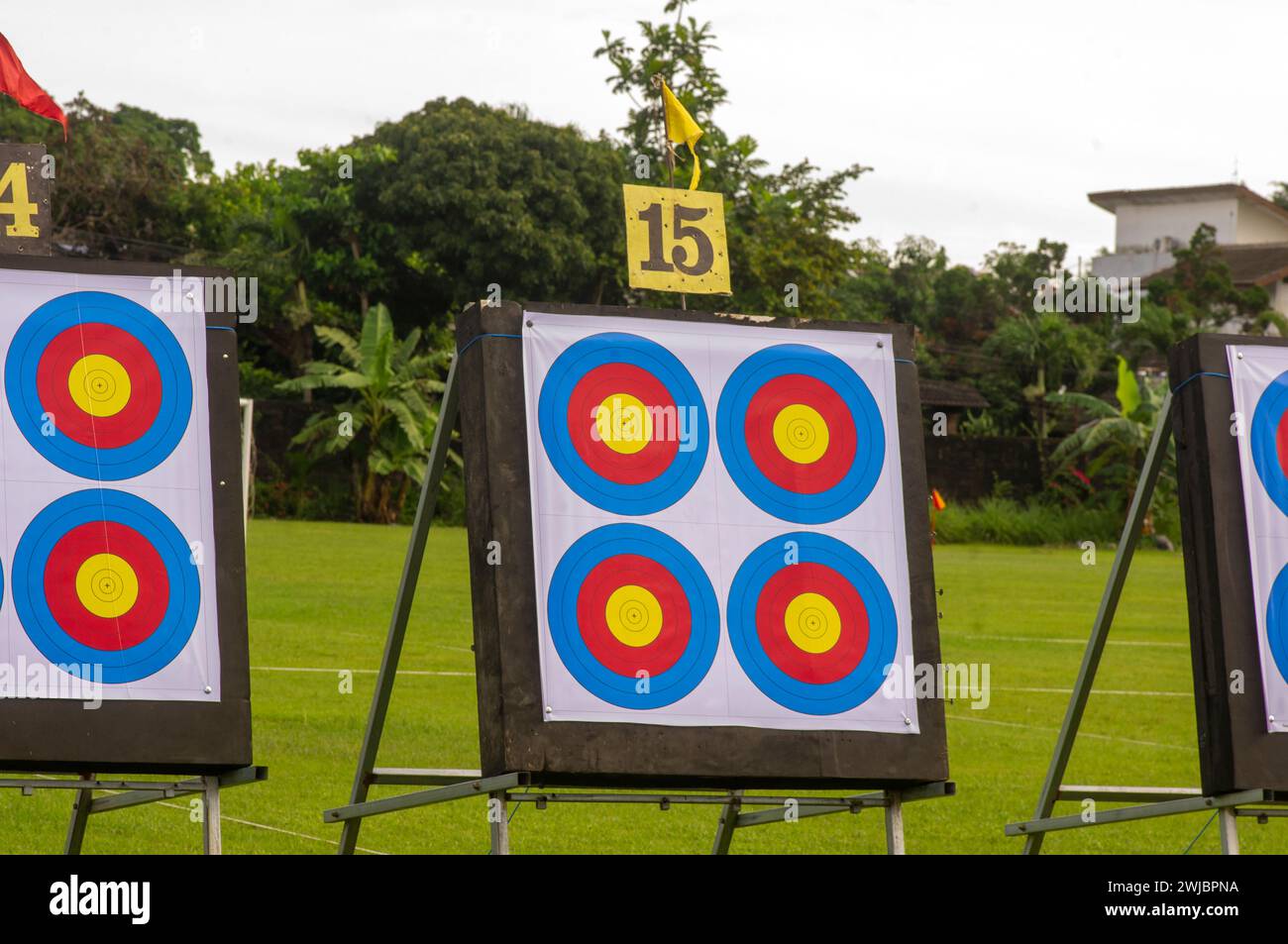 The archery targets, bulls eyes on a field match in Yogyakarta ...