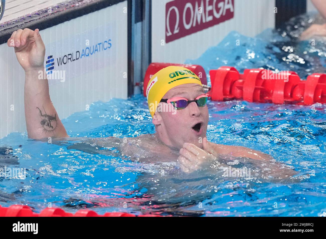 Sam Williamson of Australia celebrates after competing in the men's 50 ...
