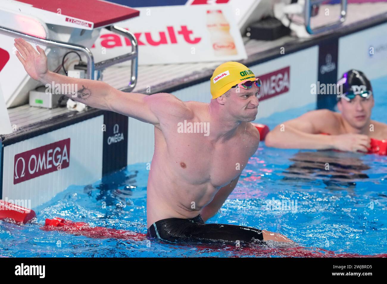 Sam Williamson of Australia celebrates after competing in the men's 50 ...