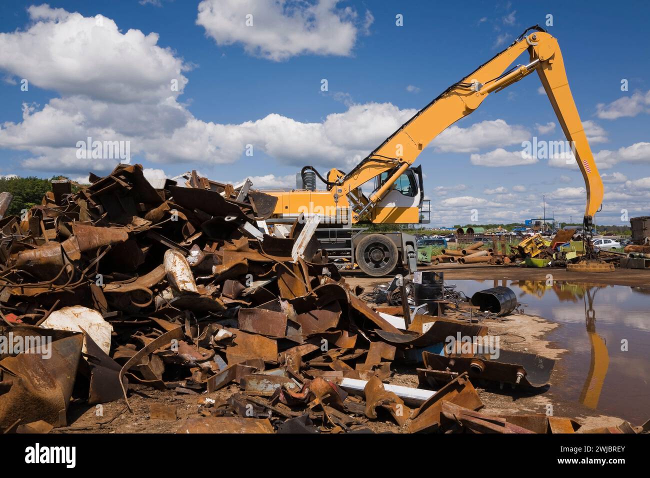 Assorted rusted steel, metal parts, pieces and crane loader with ...