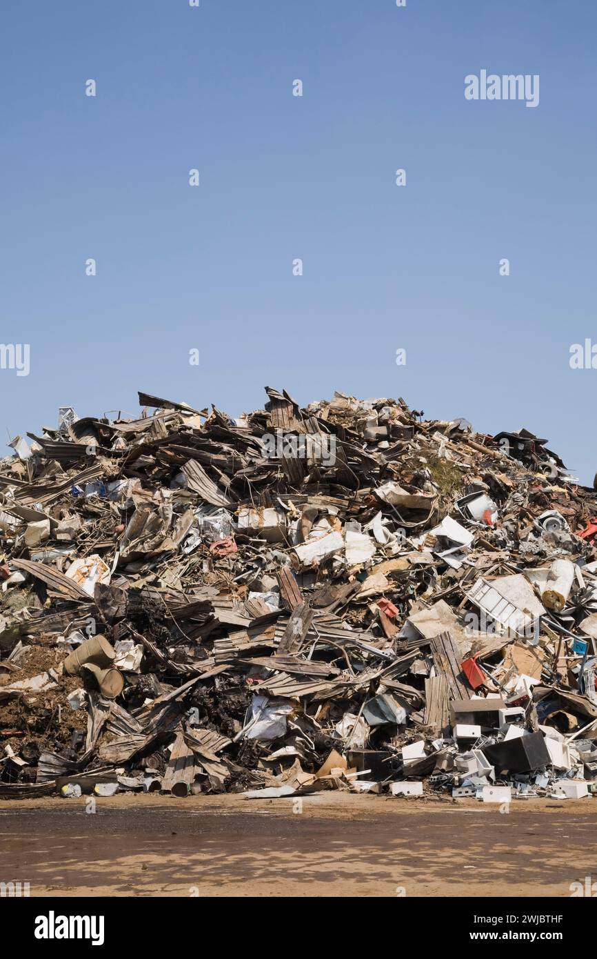 Large pile of discarded household and industrial items at scrap metal ...