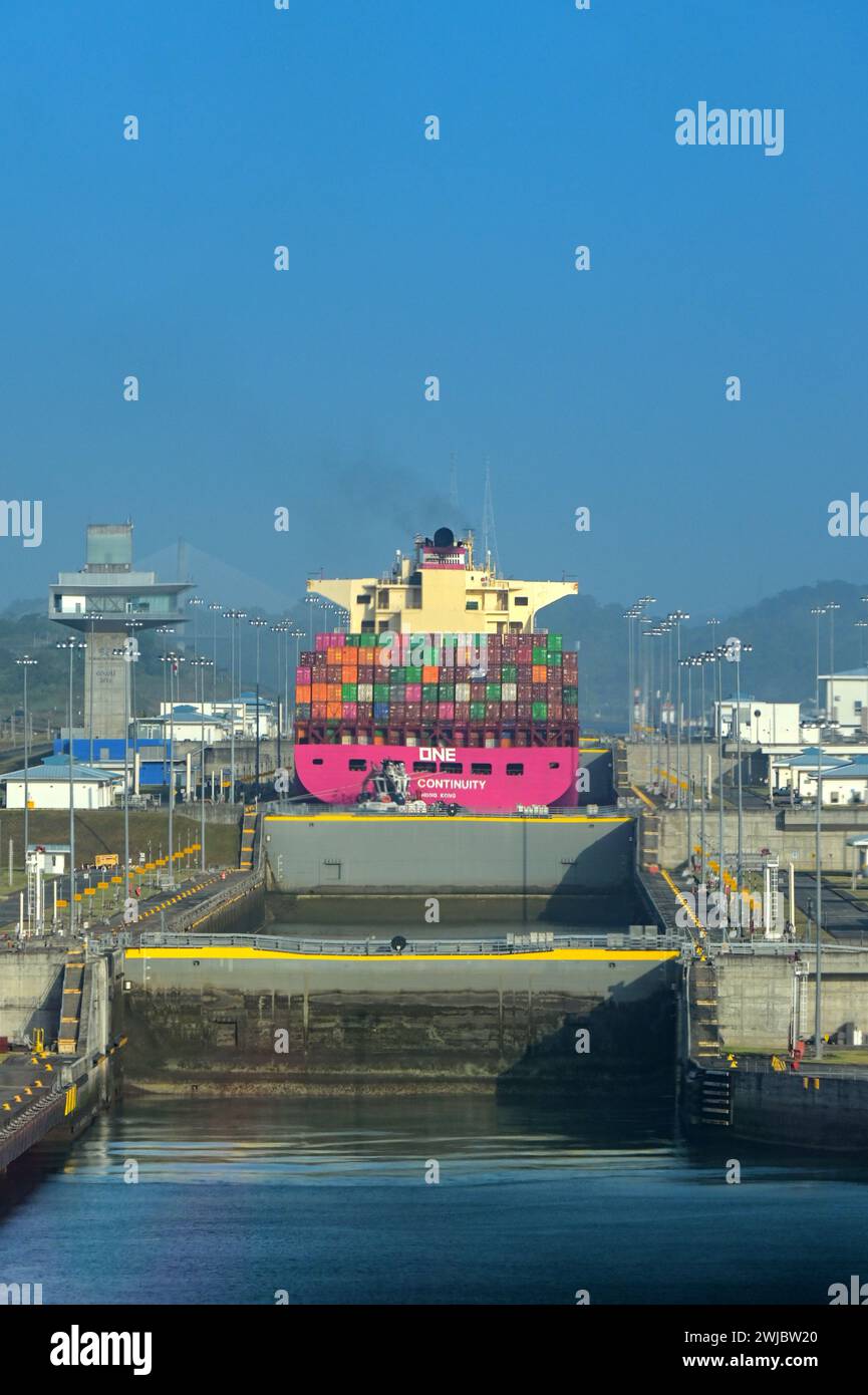 Panama Canal, Panama - 23 January 2024: Scenic view approaching one of ...