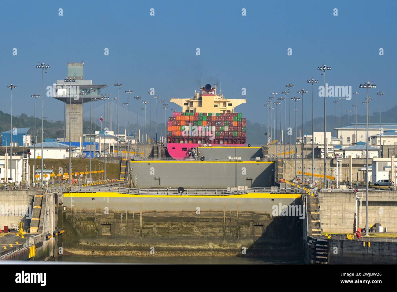 Panama Canal, Panama - 23 January 2024: Scenic view approaching one of ...