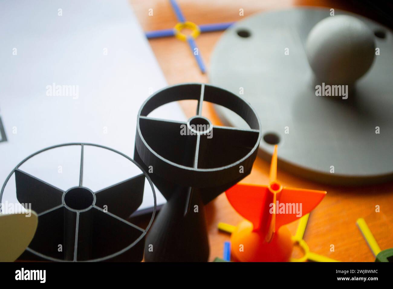 Prototype model of rocket bomb tip printed on 3D printer. Small colored ...