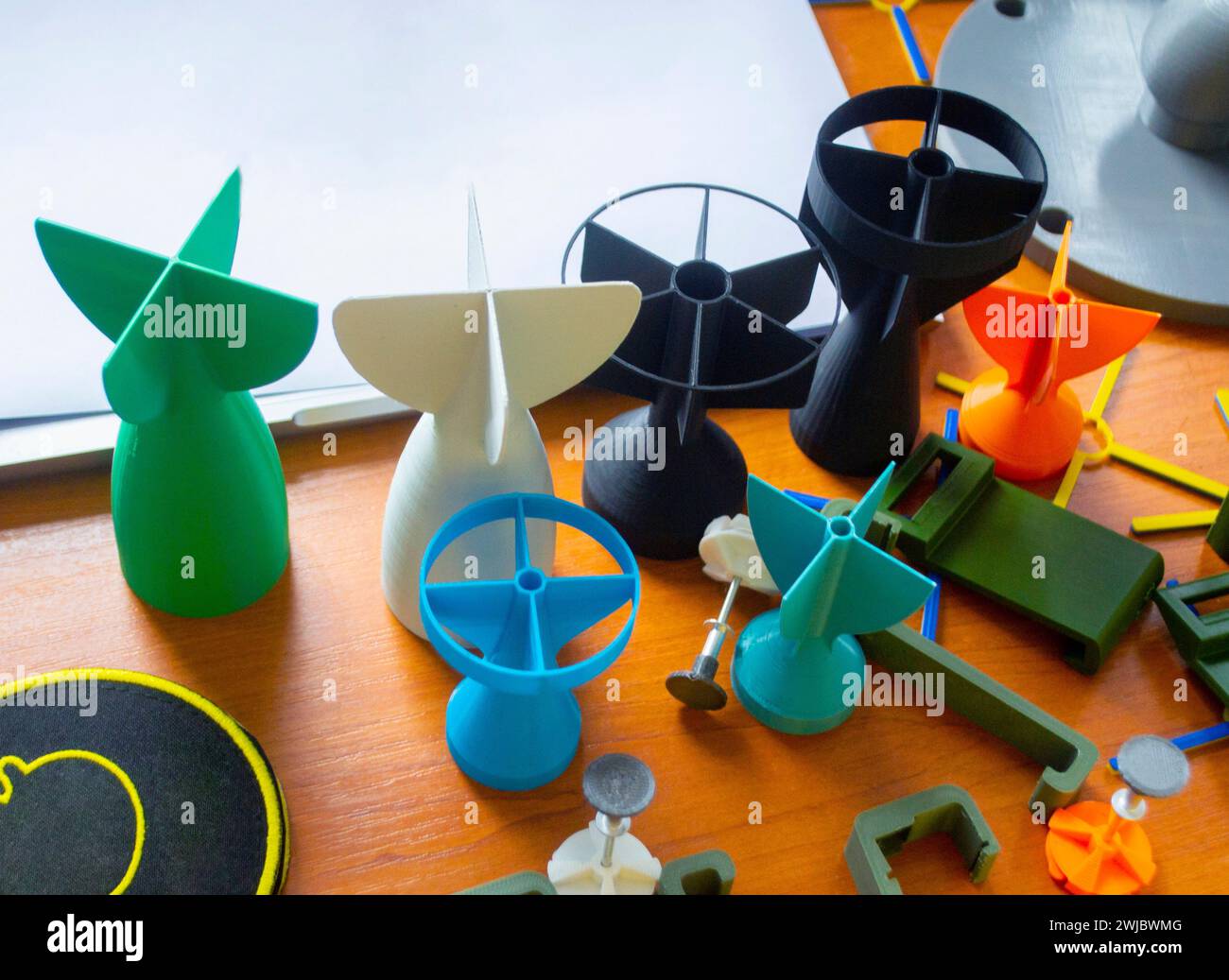 Prototype model of rocket bomb tip printed on 3D printer. Small colored ...