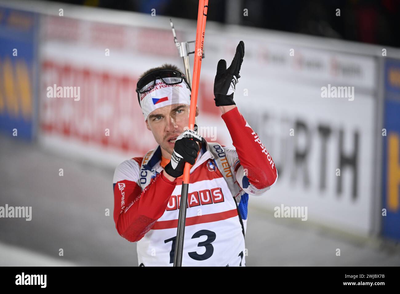 Czech Michal Krcmar greets fans after the Men's individual race - 20 km ...