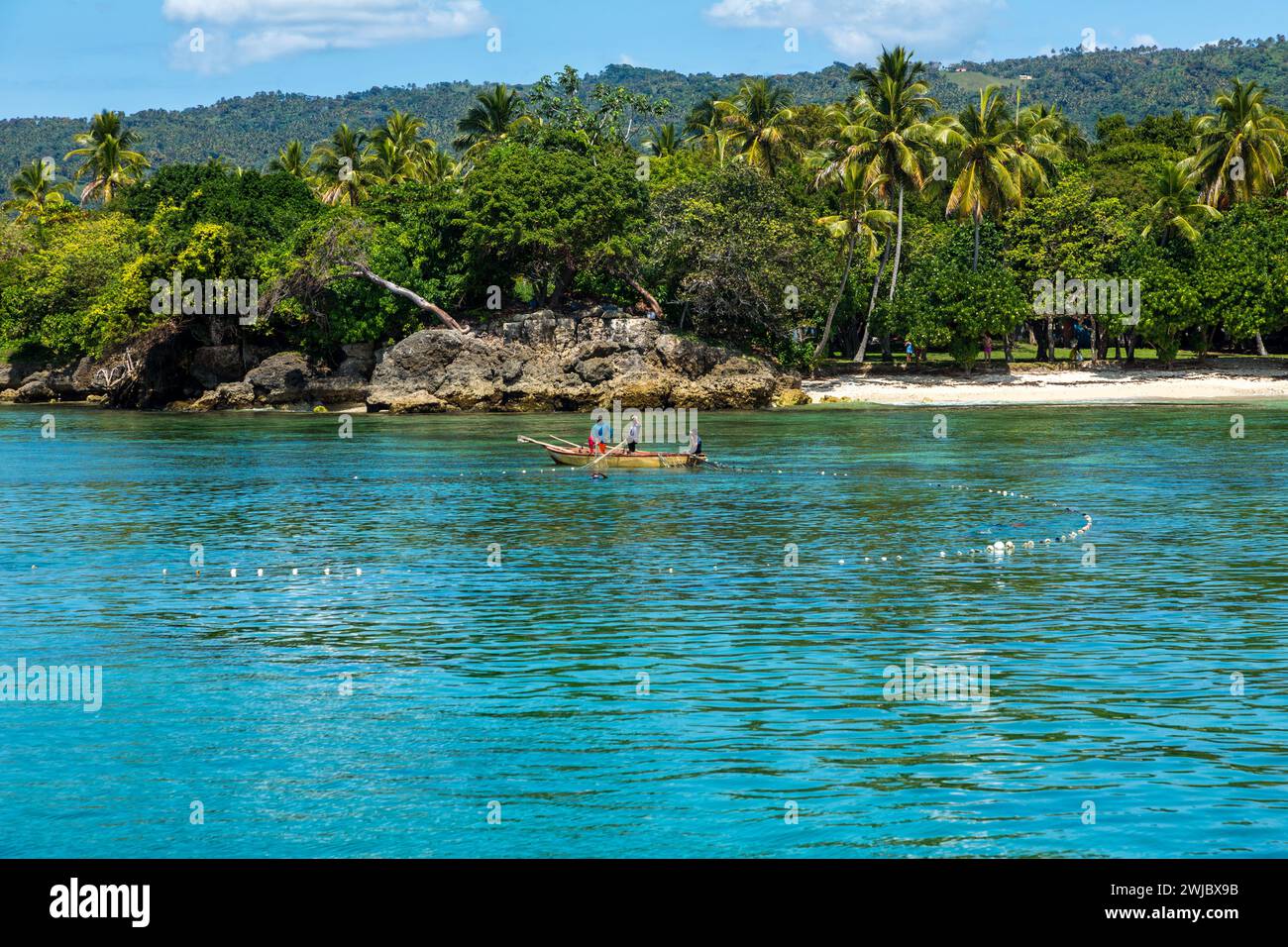 Fishermen off the coast of Cayo Levantado, a resort island in the Bay ...