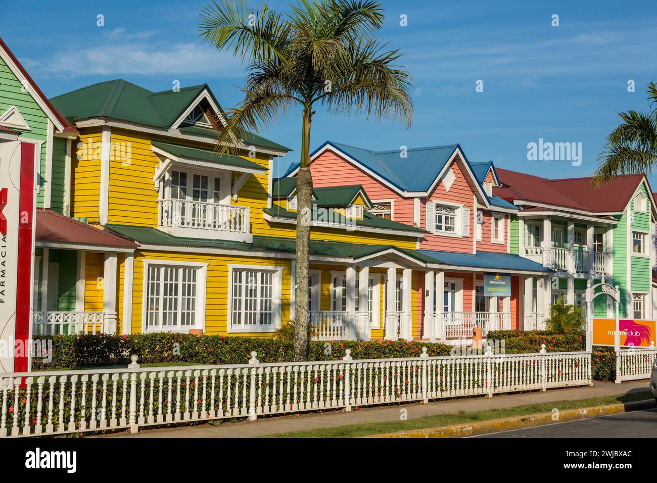 Colorfully-painted buildings in the Pueblo Principe tourist shopping ...