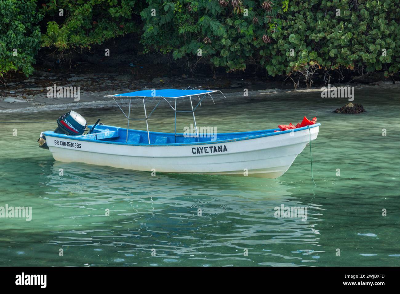 A small tourist excursion boat at Bahia de Las Galeras on the Samana ...