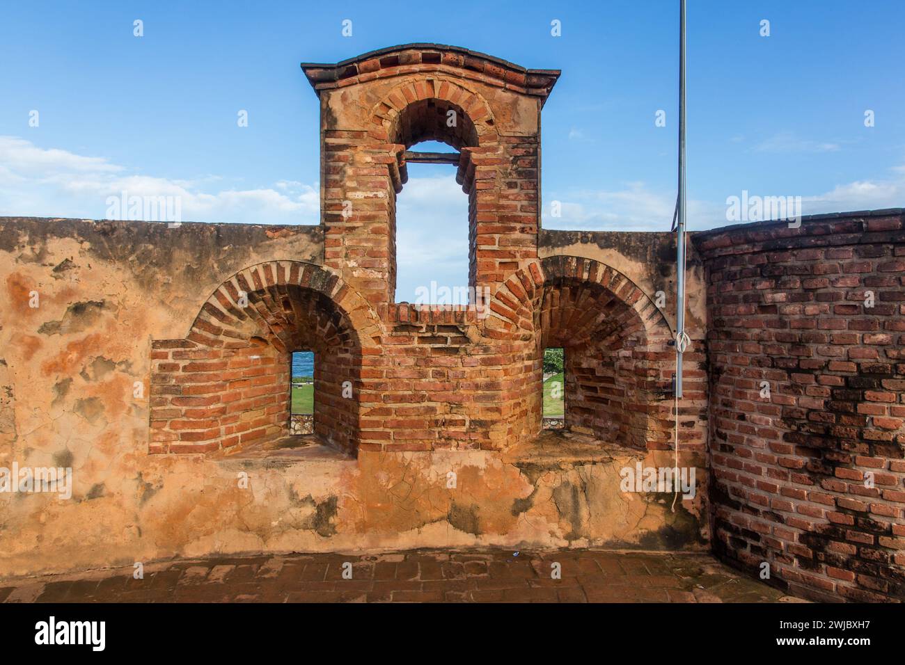 Firing ports and a bell tower at Spanish colonial Fortaleza San Felipe ...