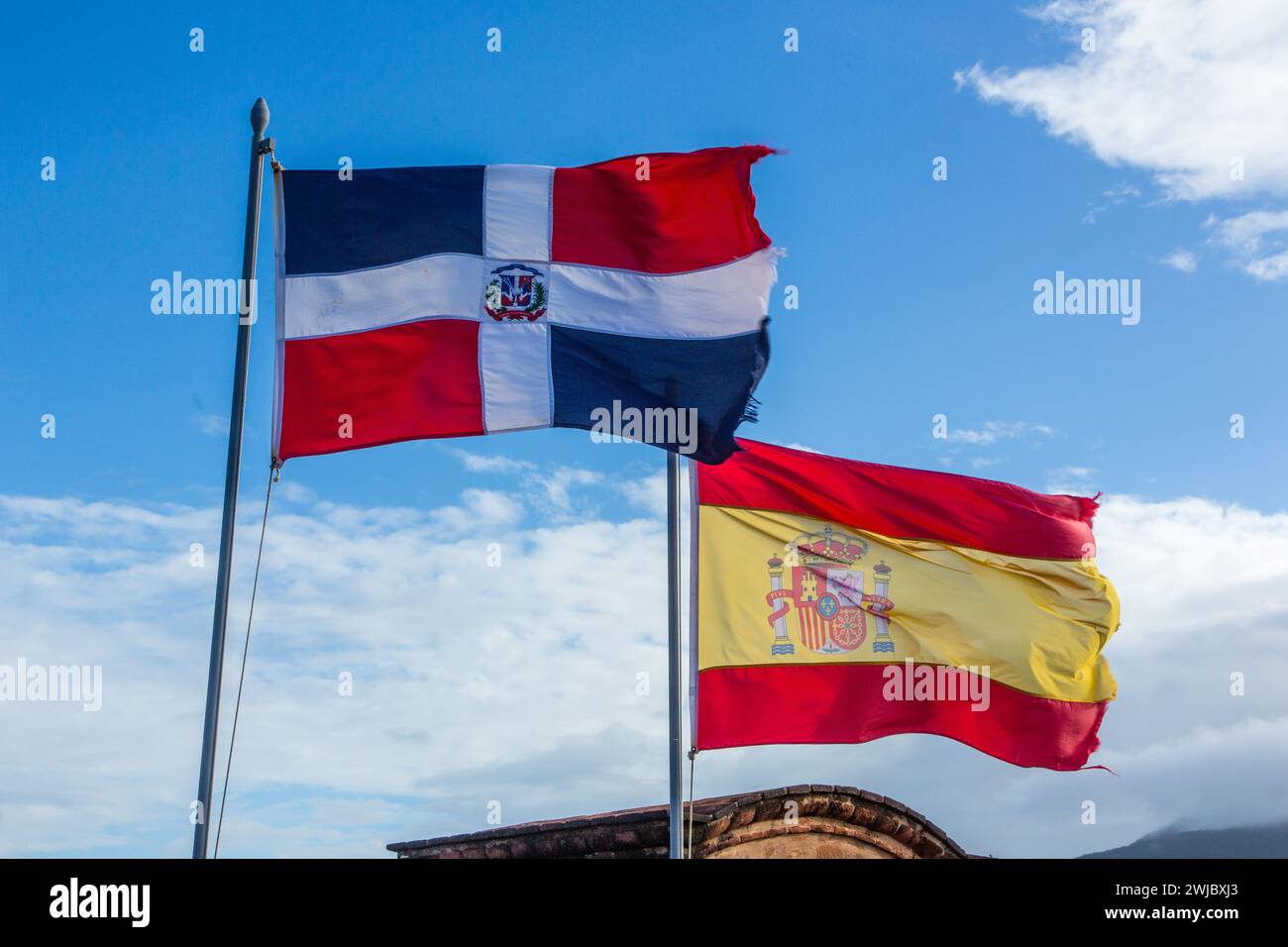 Flags of the Dominican Republic and Spain at Fortaleza San Felipe, now ...