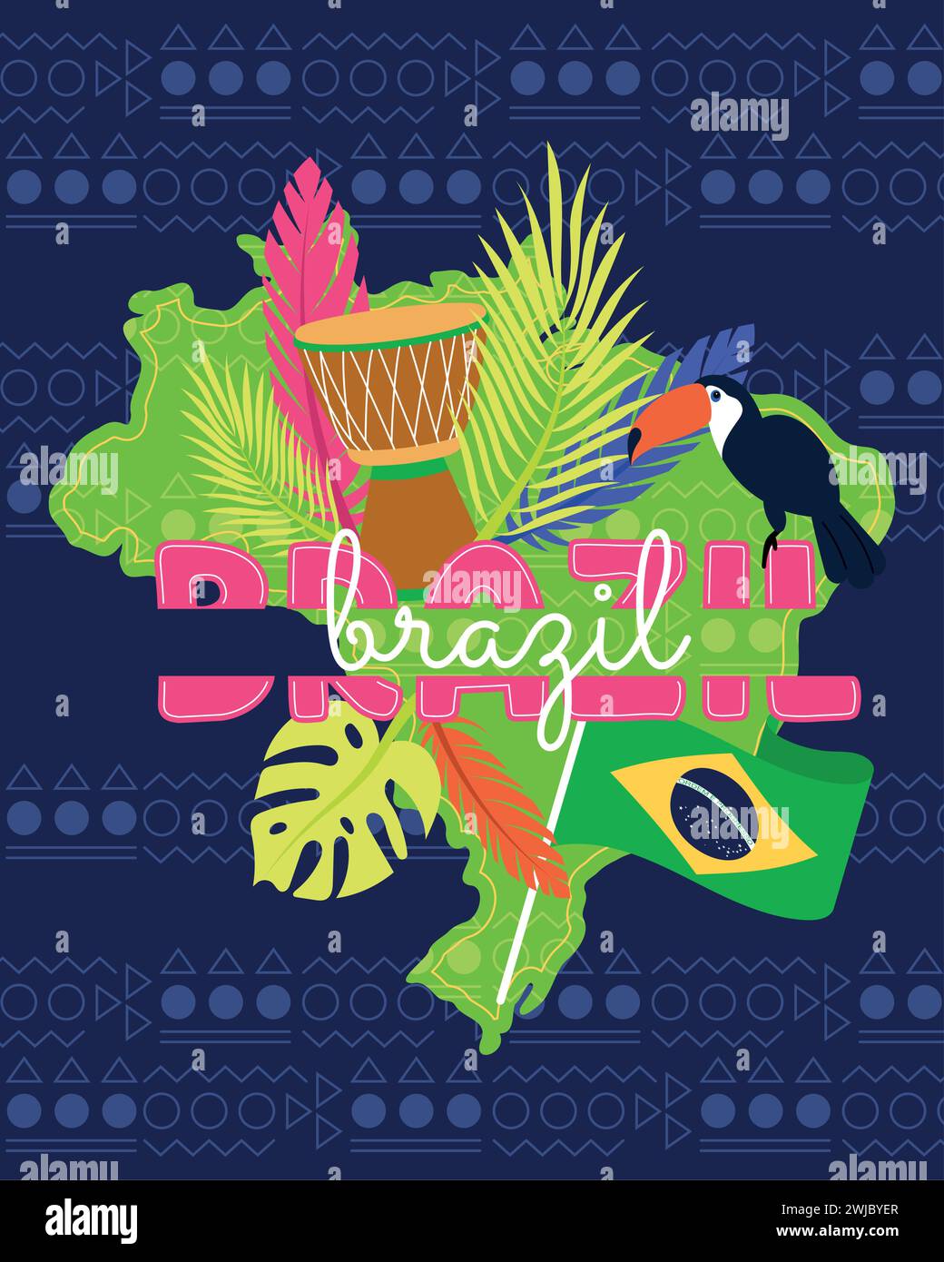 Tropical Brazil poster with map Vector Stock Vector Image & Art - Alamy