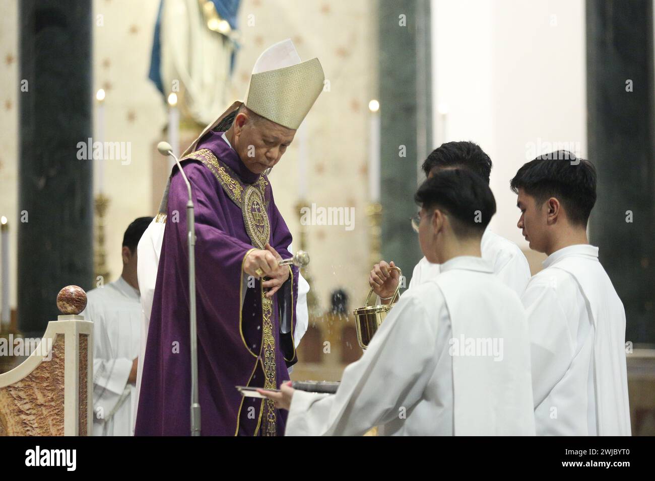 Manila, Philippines. 14th Feb, 2024. Jose Cardinal Advincula blesses ...