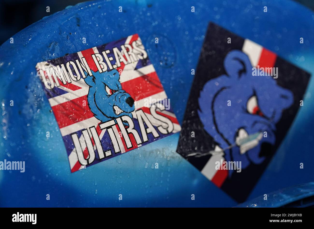 Rangers ultras stickers on seats before the cinch Premiership match at ...