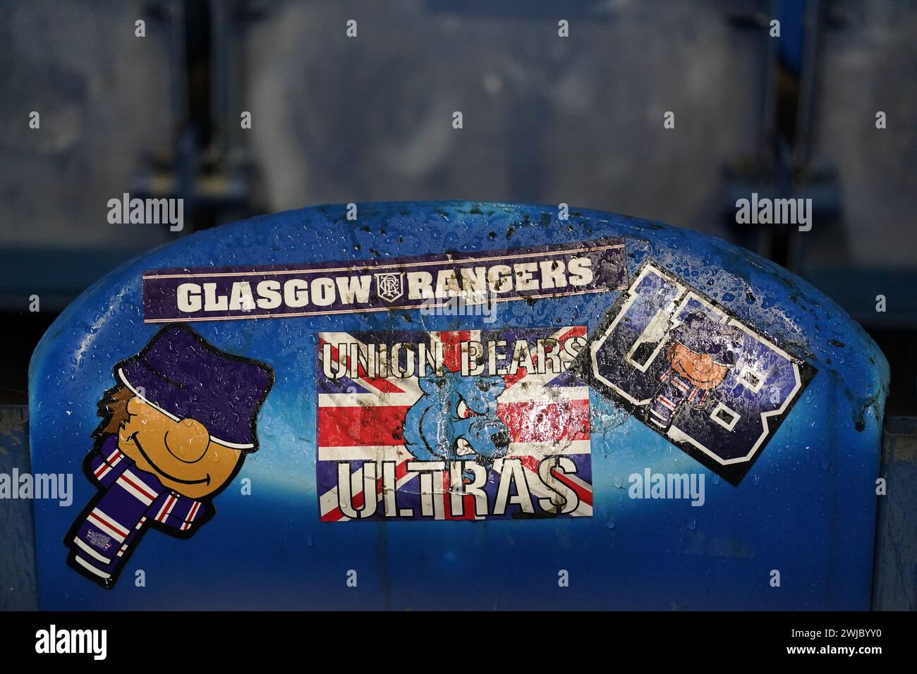 Rangers ultras stickers on seats before the cinch Premiership match at ...