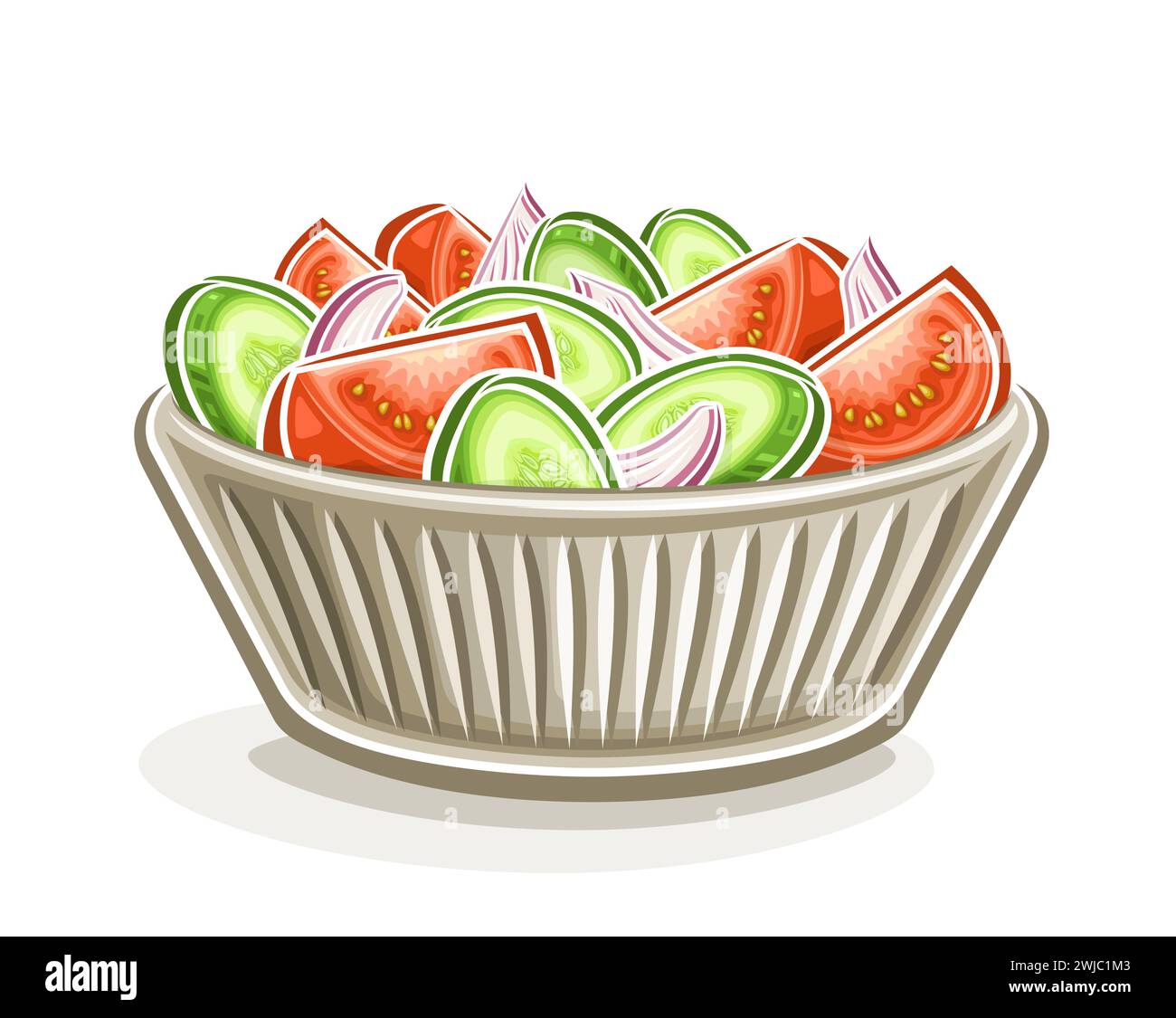 Vector Salad in Bowl, horizontal poster with cartoon design vegetable ...