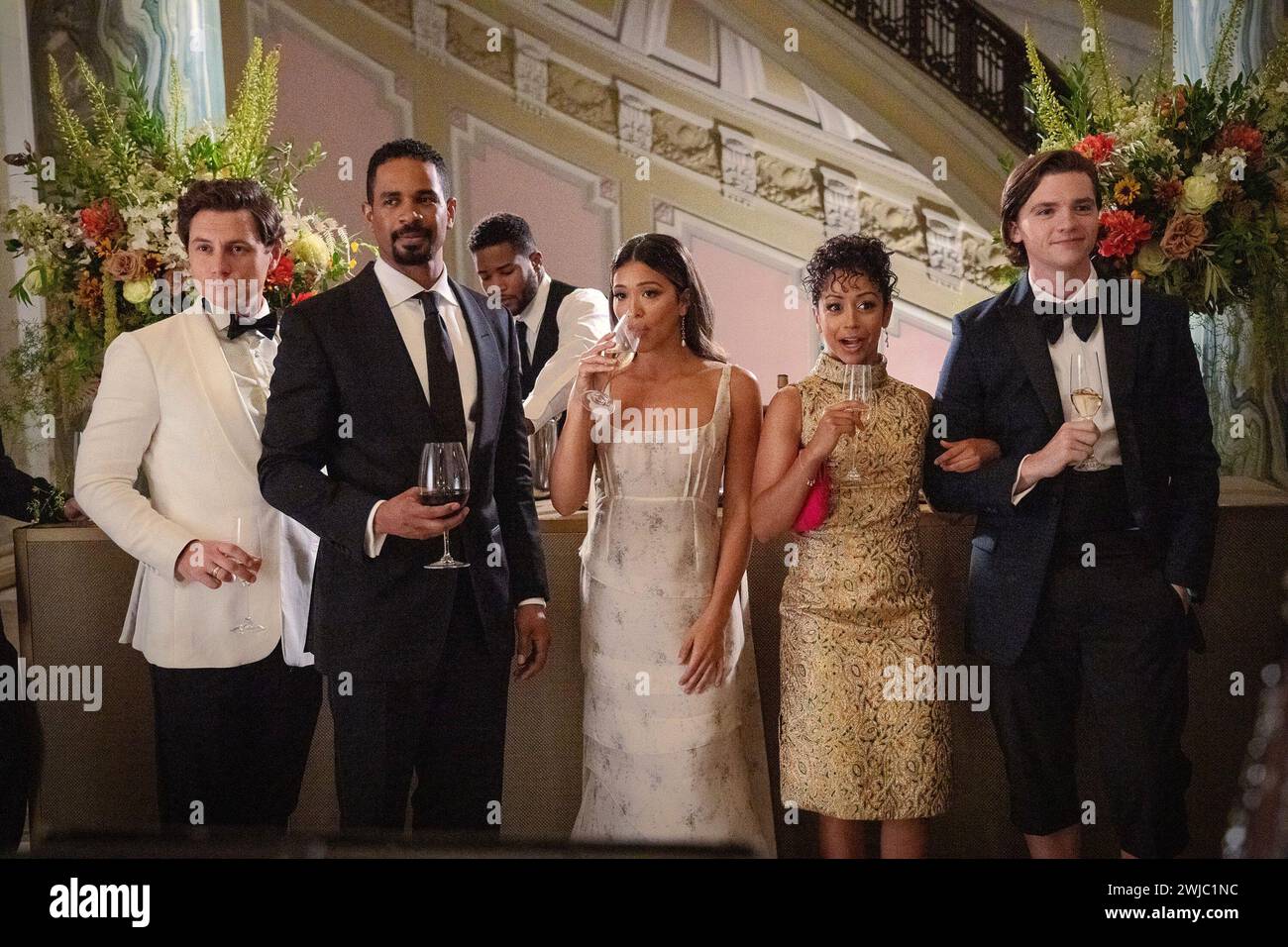 PLAYERS, from left: Augustus Prew, Damon Wayans Jr., Gina Rodriguez, Liza Koshy, Joel Courtney ...