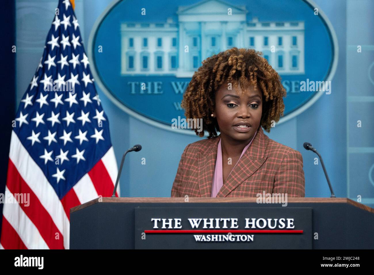 White House press secretary Karine Jean-Pierre speaks during a press ...