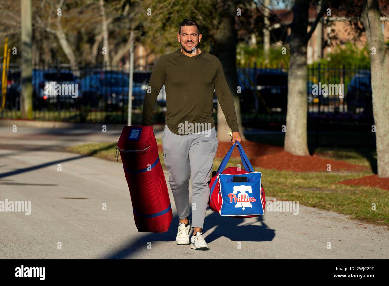 Philadelphia Phillies first baseman Darick Hall arrives for a baseball ...