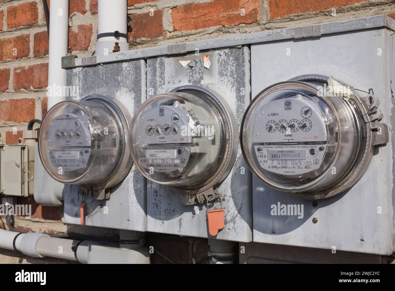 Hydro Quebec analog hydro electricity consumption meters on exterior ...