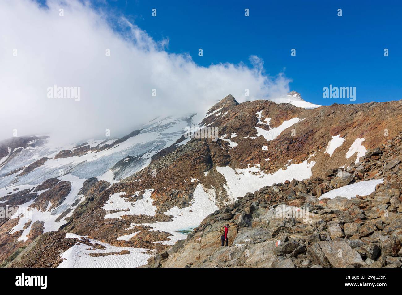 summit Wilder Freiger, glacier Wilder Freiger Ferner, hiker Stubaier ...