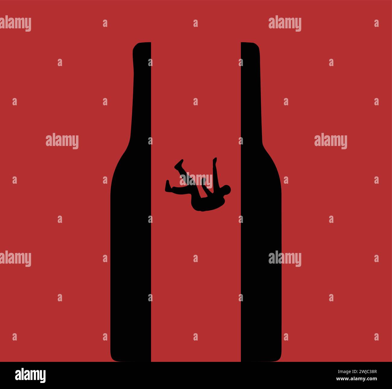 Drunk person drowning in alcoholism, alcohol drinking addiction problem ...