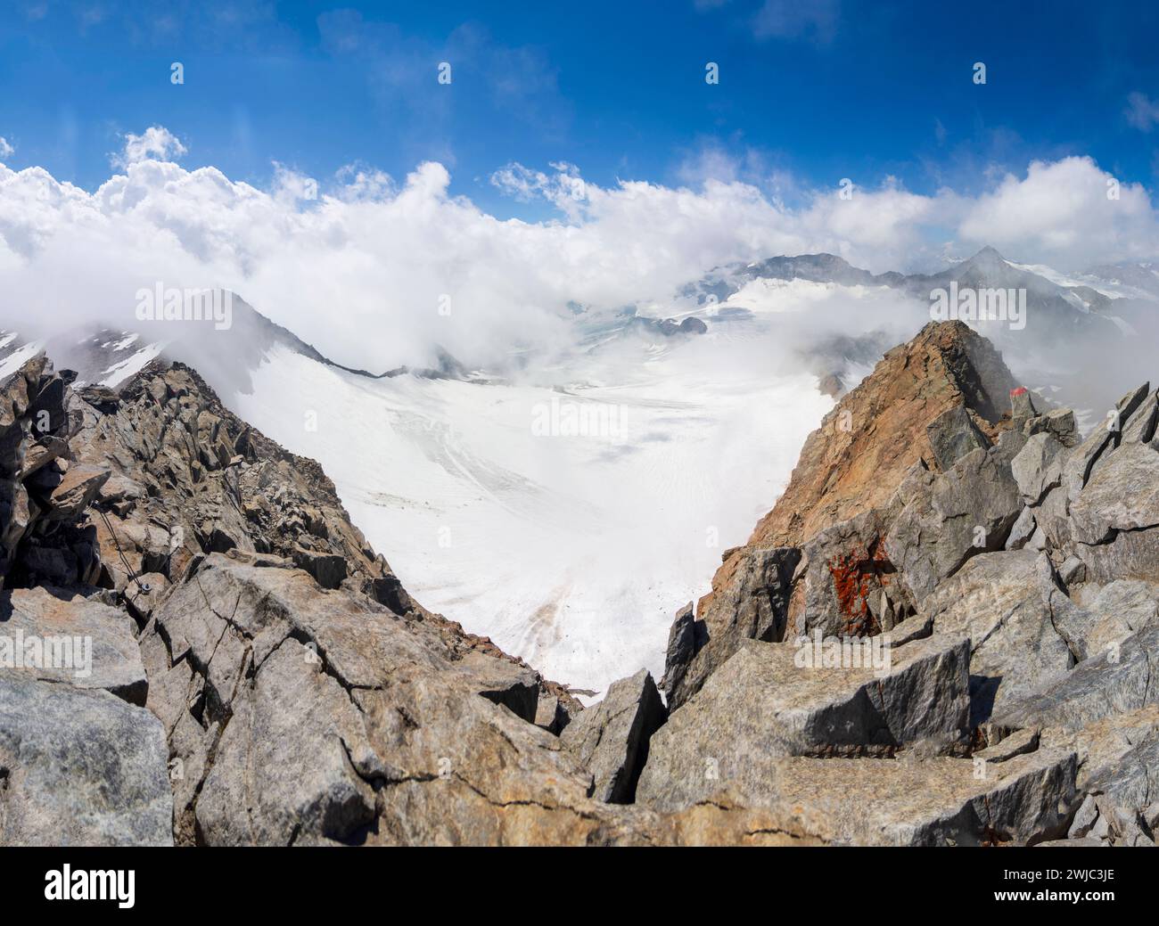 view from summit Wilder Freiger, glacier Übeltalferner Stubaier Alpen ...