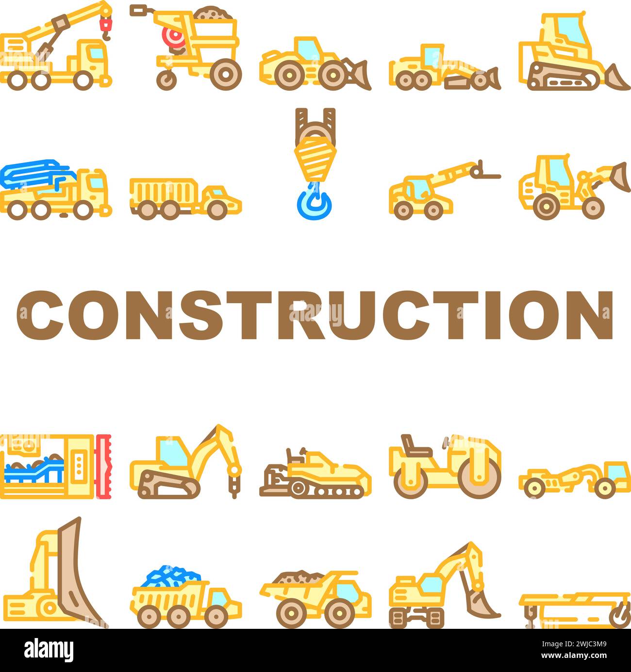 construction vehicle heavy icons set vector Stock Vector Image & Art - Alamy