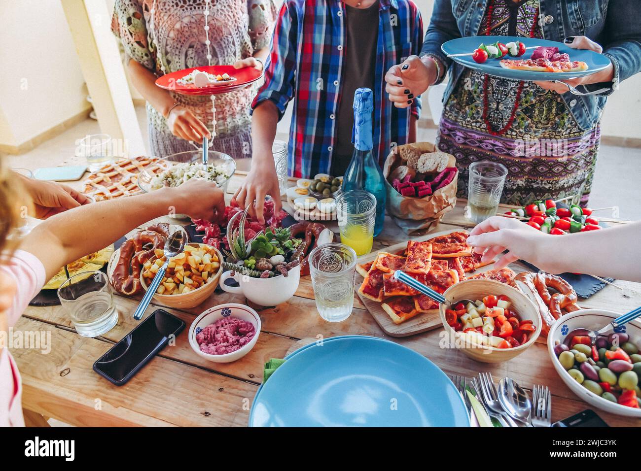 Summer aperitif with group of friends Joy and festivities in family ...