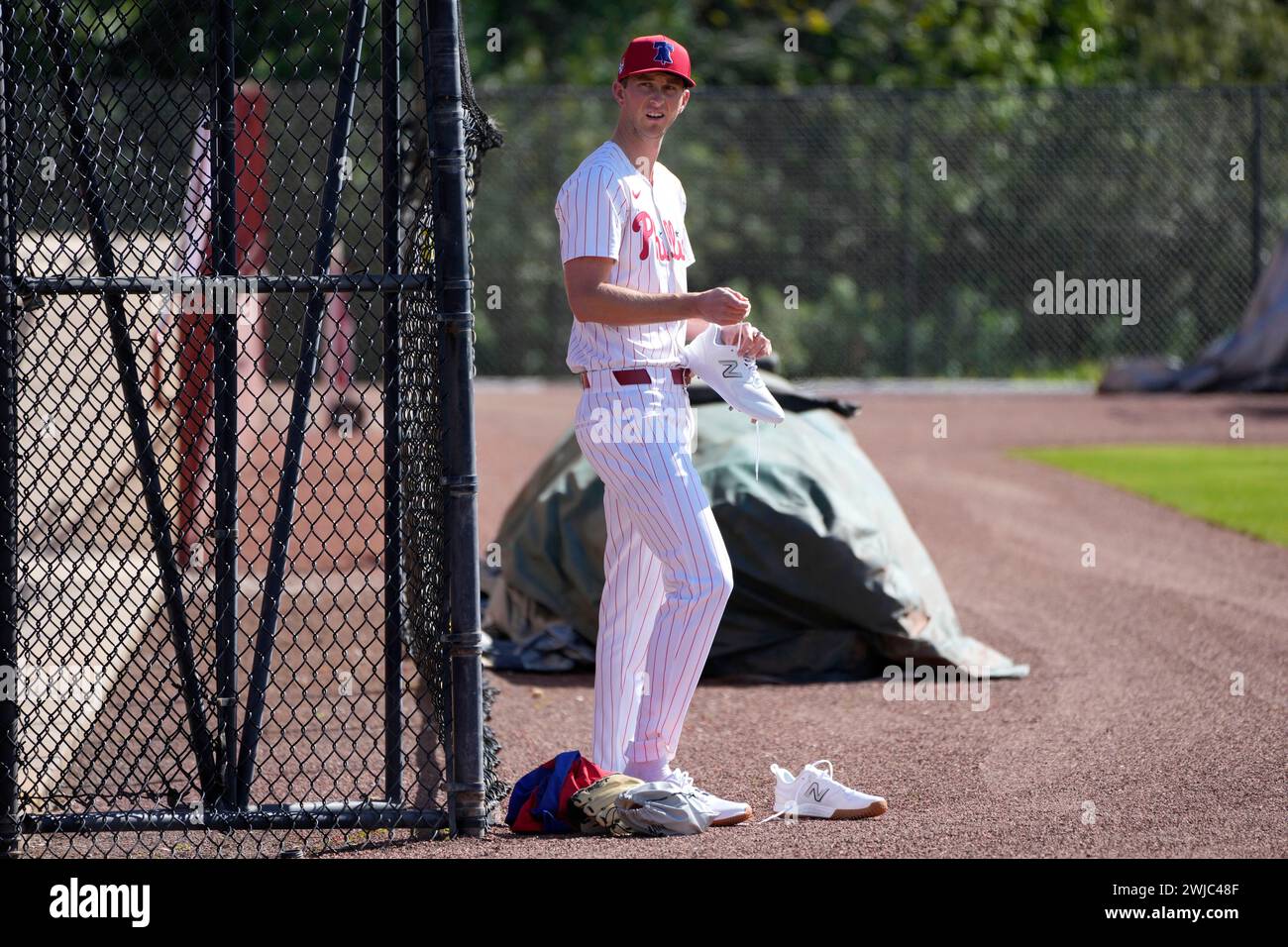 Philadelphia Phillies pitcher Michael Mercado gets ready for a baseball ...