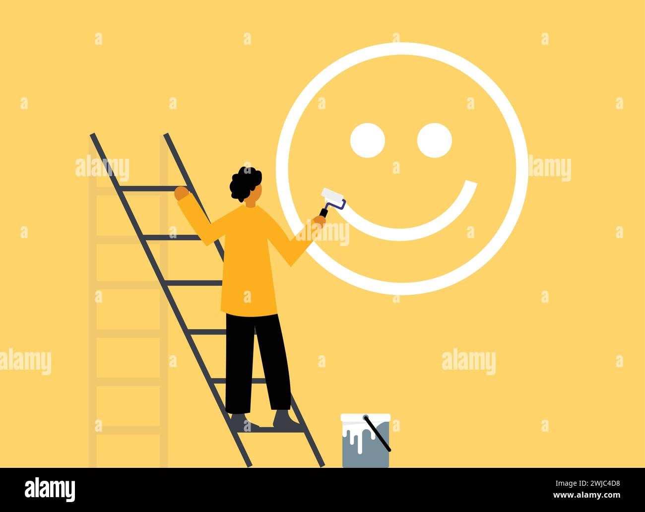 Man painting happy emoticon, illustration showcasing optimism Stock ...