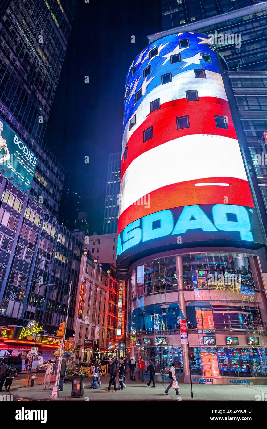 The American flag displayed on the Nasdaq ad screen, Times Square, NYC ...