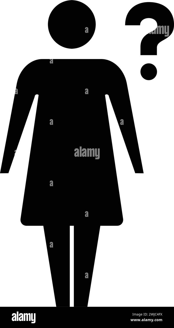 Person with question mark icon, female vector sign for faq, help, ask ...