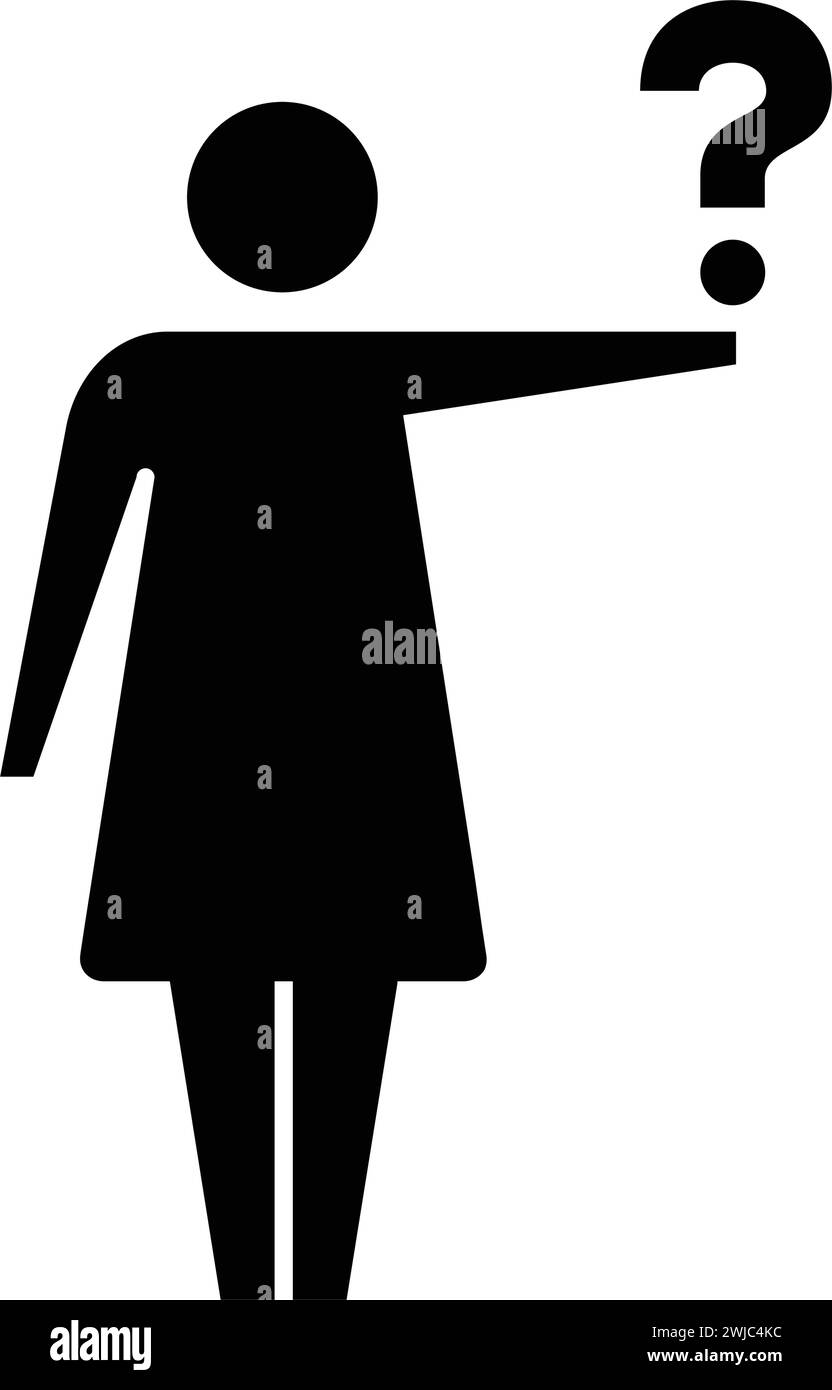 Person with question mark icon, female vector sign for faq, help, ask ...