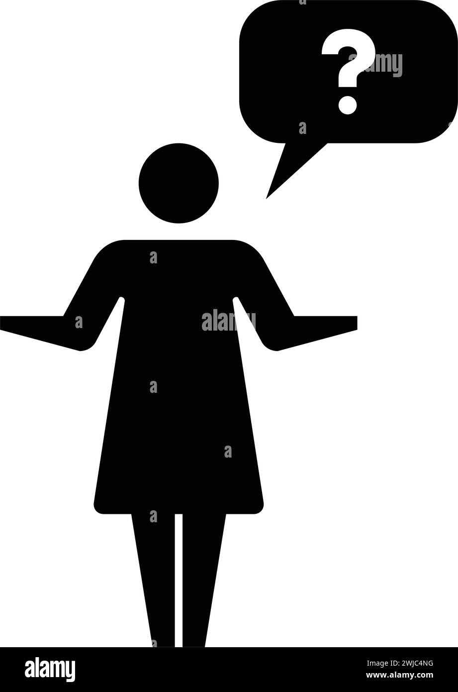 Person with question mark icon, female vector sign for faq, help, ask ...