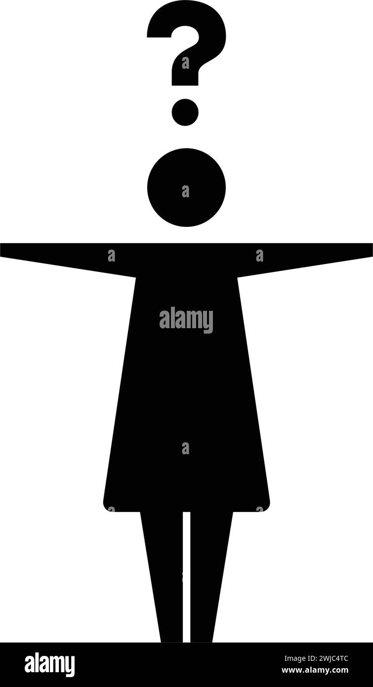 Person with question mark icon, female vector sign for faq, help, ask ...