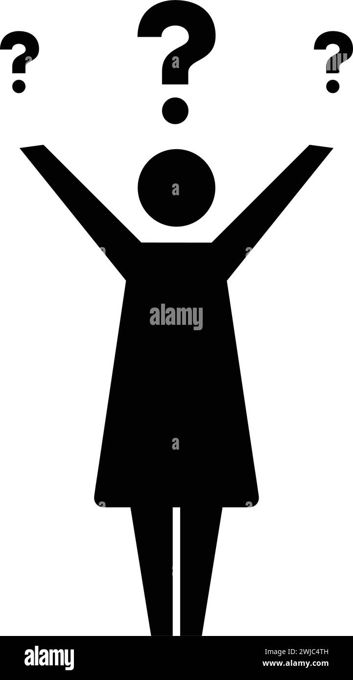 Person with question mark icon, female vector sign for faq, help, ask ...