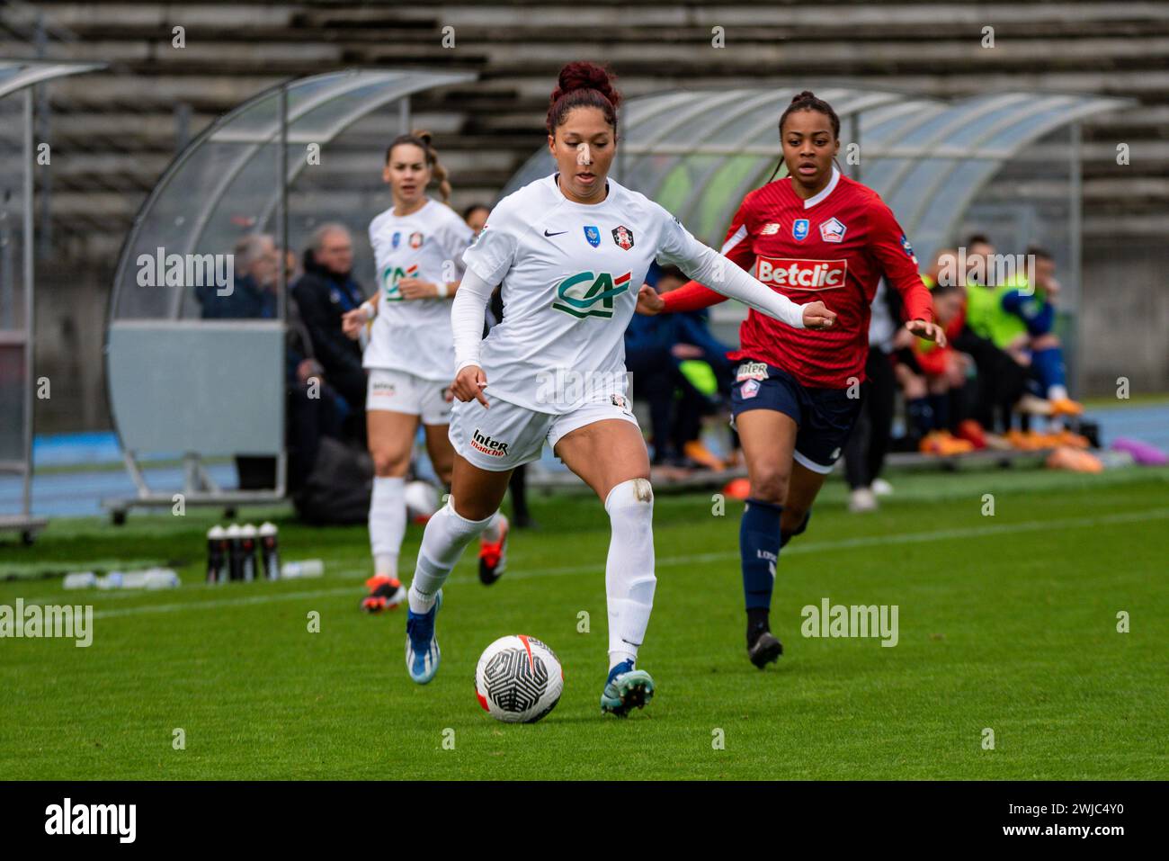 Bondoufle, France. 14th Feb, 2024. Tianna Harris of FC Fleury 91 ...