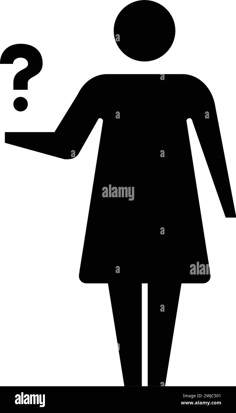 Person with question mark icon, female vector sign for faq, help, ask ...